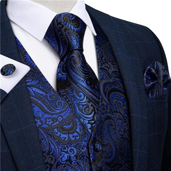 Jackets & Coats | Mens Wedding Paisley Suit Vest Royal Blue Black ...